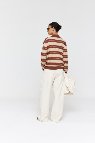 Ricochet RK12138 Noe Polo AW26 Brown + Cream Stripe Knitwear Cotton ...
